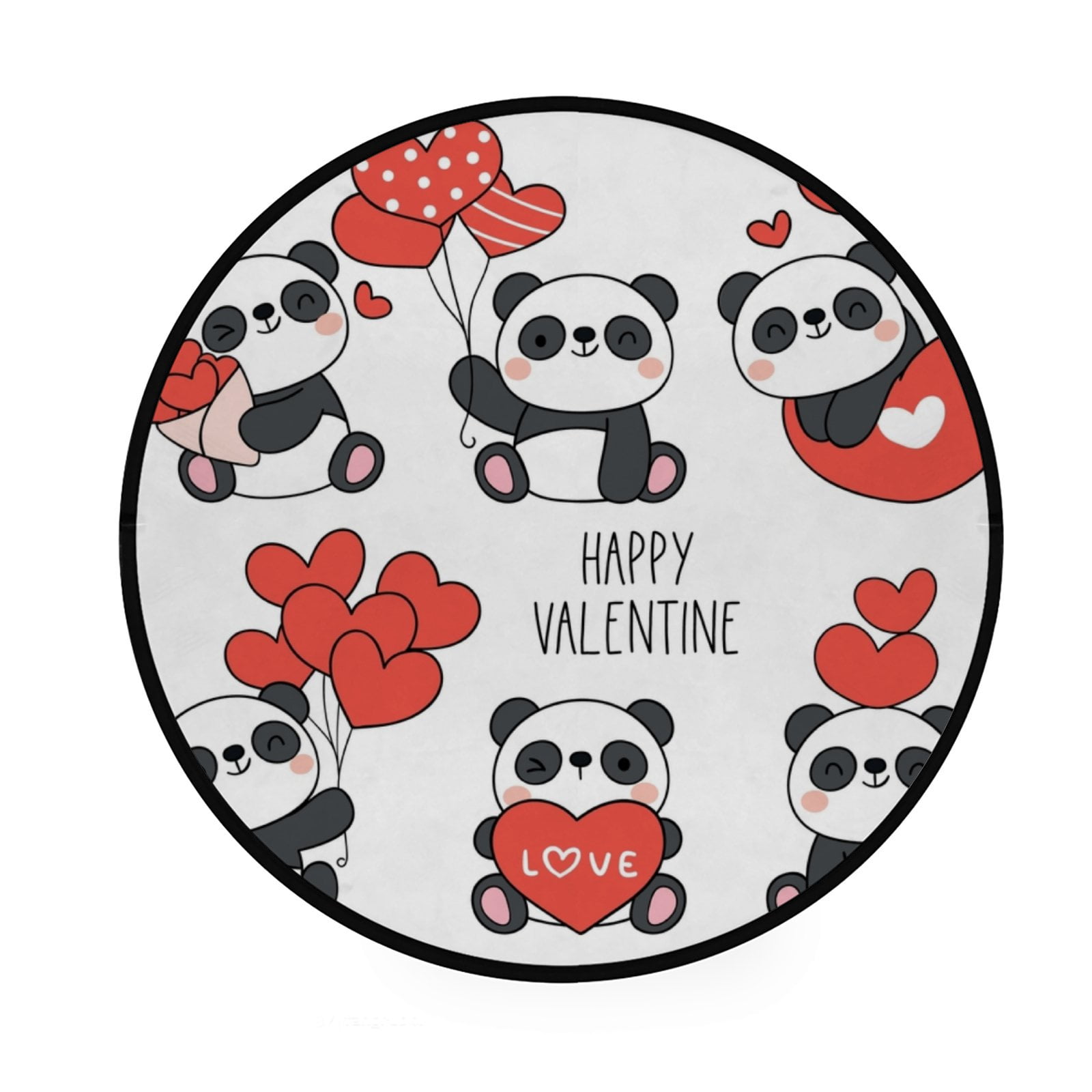 Wellsay Kids Round Rug, Baby Panda Valentines Day Love Concept Doodle ...