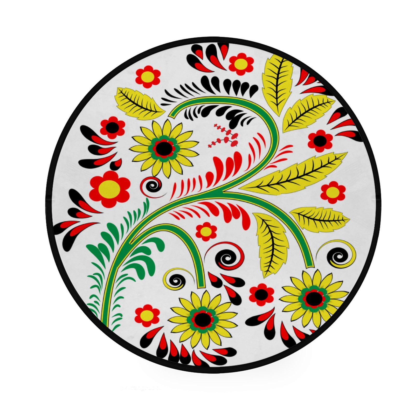Wellsay Kids Round Rug, Floral Patterned Element on a White Background ...