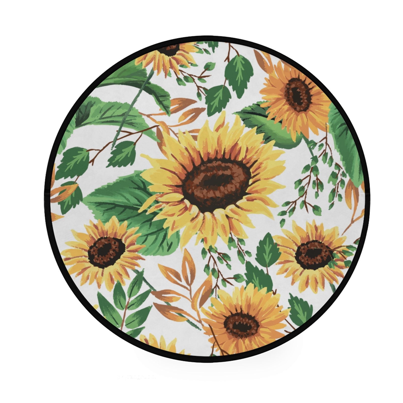 Wellsay Kids Round Rug, Summer Sunflowers with White Background Soft ...