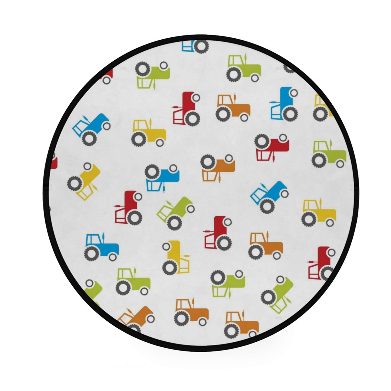 Wellsay Kids Round Rug, Tractor Pattern Background Soft Foam Area Rug ...