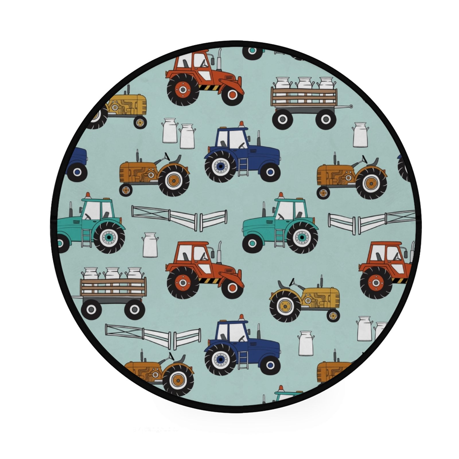 Wellsay Kids Round Rug, Tractors Seamless Soft Foam Area Rug Round ...