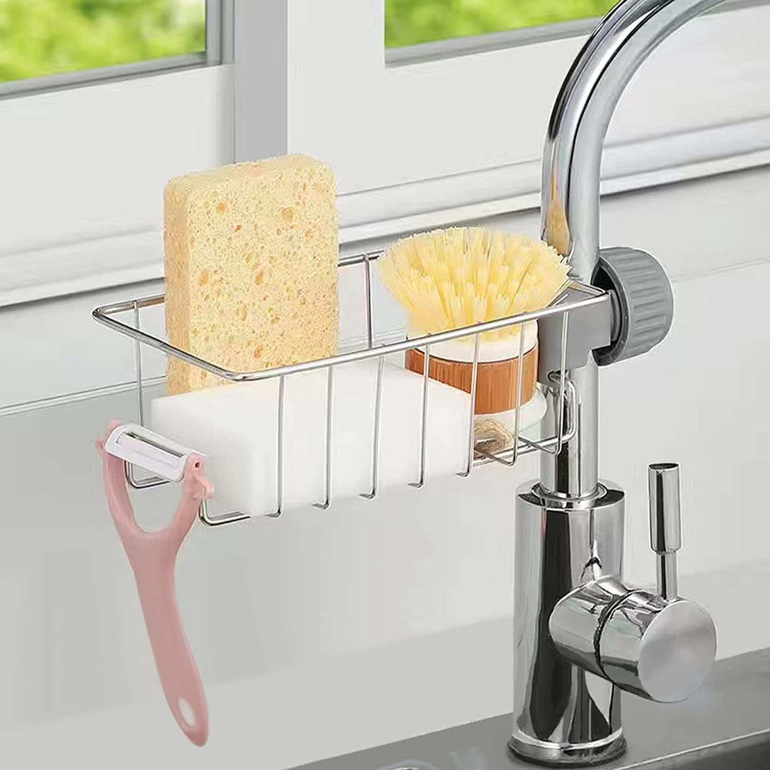 Wellsay Kitchen Sink Organizer Over Sponge Holder,304 Stainless Steel ...