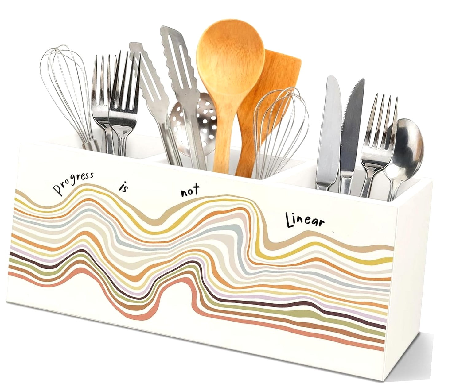 Wellsay Kitchen Utensils Holder with 3 Compartments, Progress Is Not ...