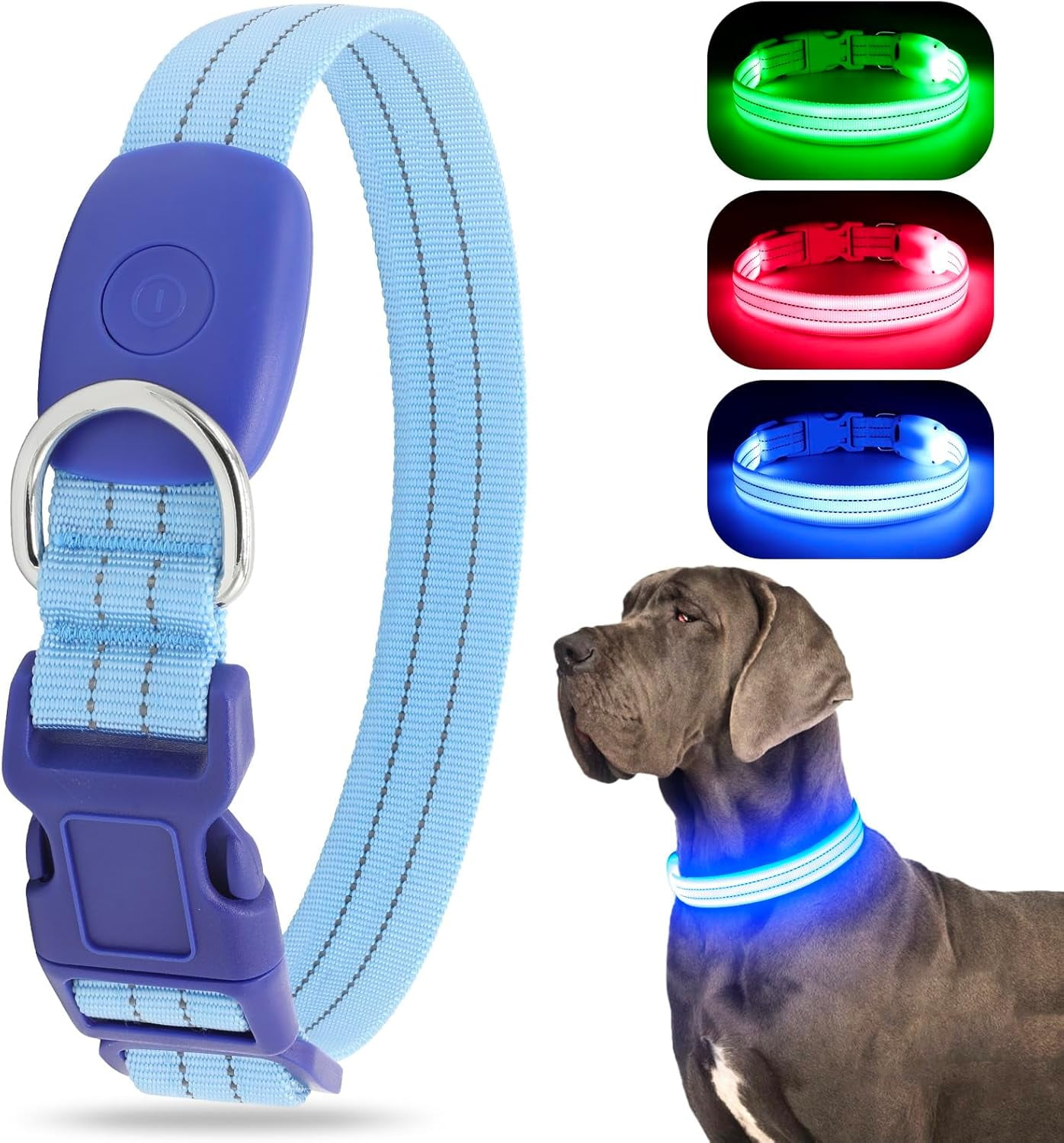 Wellsay LED Lighted Rective Dog Collar for Night Safety, USB ...