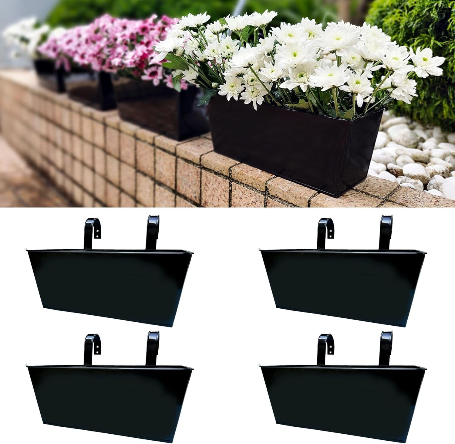 Wellsay LaLaGreen Rail Planter Box (4 Pack, 12 Inch) Black Metal ...