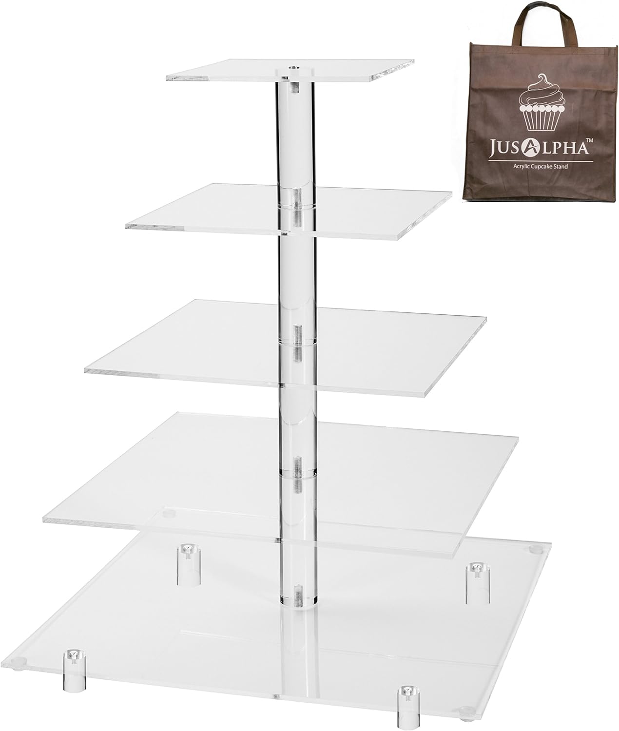 Wellsay Large 5 Tier Acrylic Square Wedding Cake Stand/Cupcake Stand ...