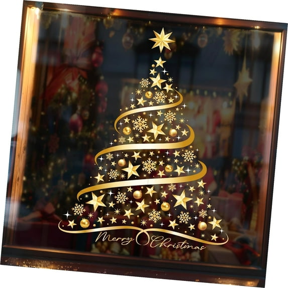Wellsay Large Christmas Tree Window Stickers Golden Xmas Tree Winter ...