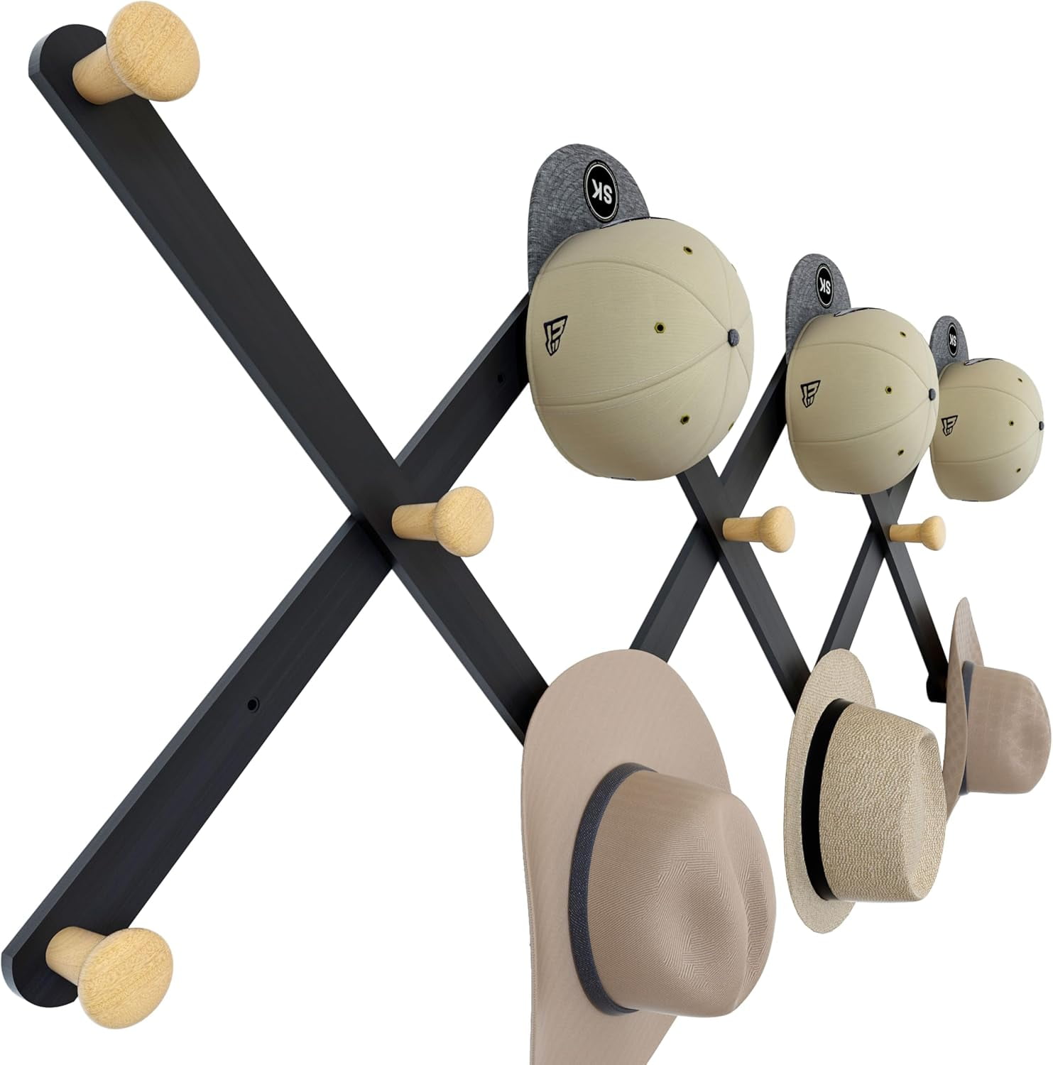 Wellsay Large Hat Rack for Wall, Wooden Accordion Wall Hanger, Modern ...
