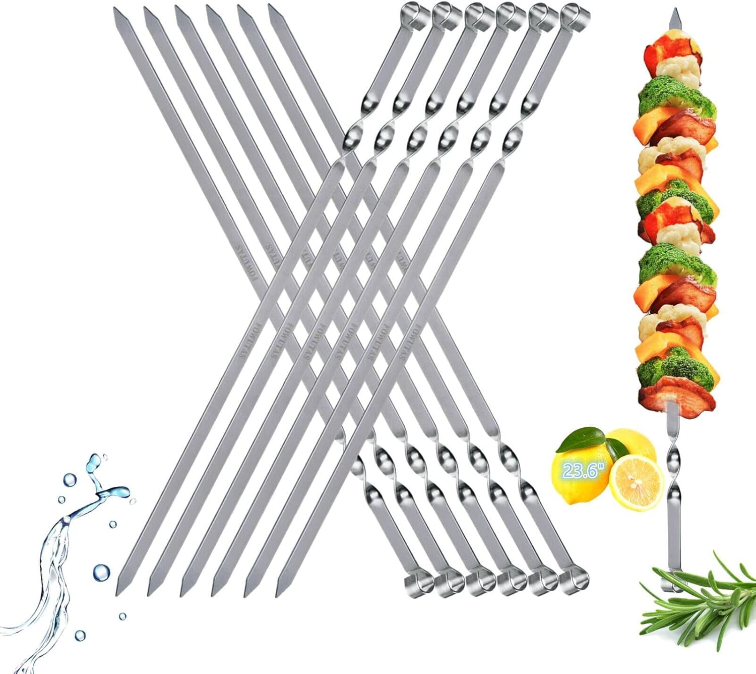 Wellsay Large Metal Skewers For Grilling,Shish Kebab Skewer 23.6 ...