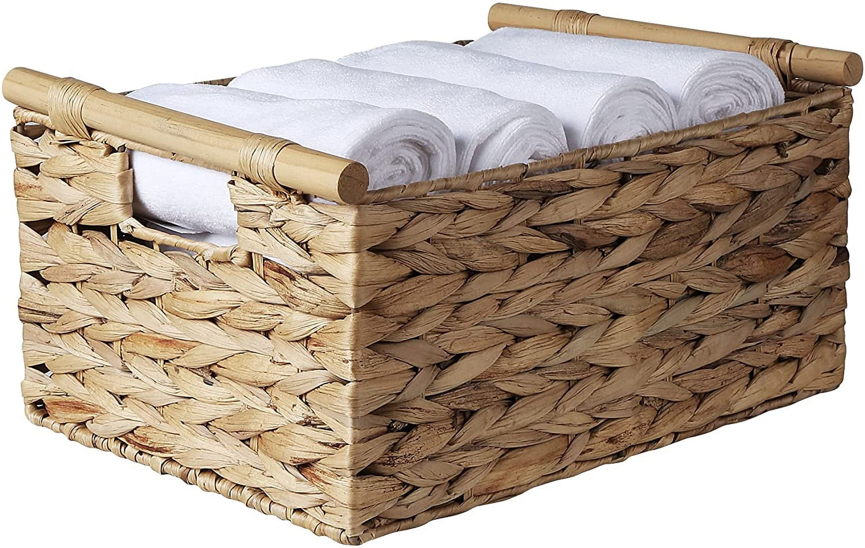 Wellsay Large Rectangular Wicker Basket With Built-in Wooden Handles ...