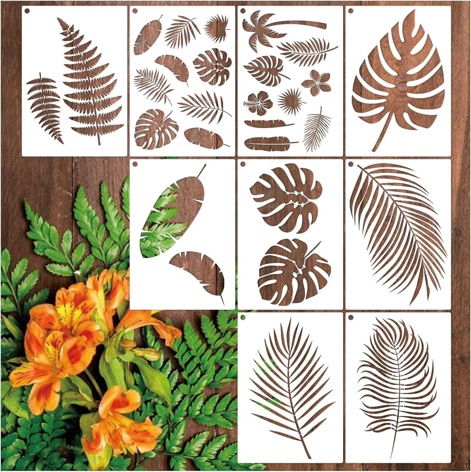 Wellsay Large Tropical Leaves Stencils for Painting A4 Palm Leaf Stencil Hawaiian Fern ...