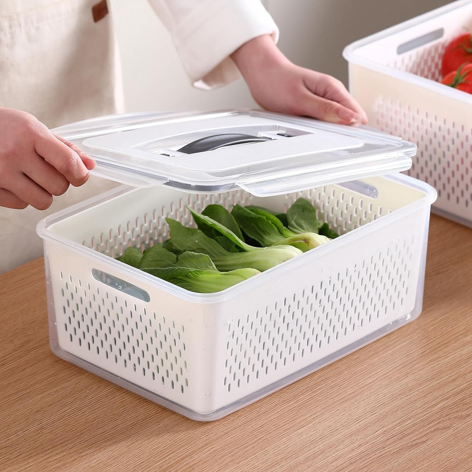 Wellsay Large duce Saver with Colander Handle, Vegetable Storage Keeper ...