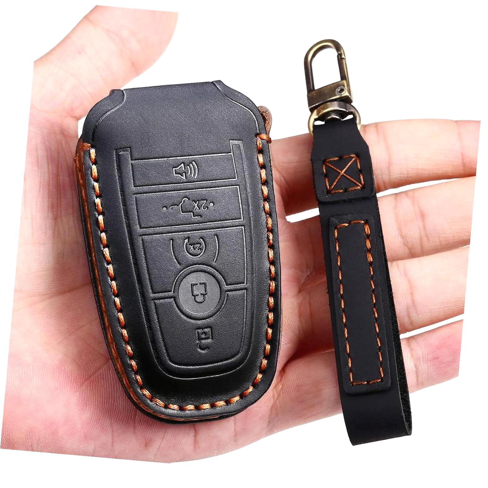 Wellsay Leather Car Key Fob Cover for F-150 Remote Keyless Entry Smart ...