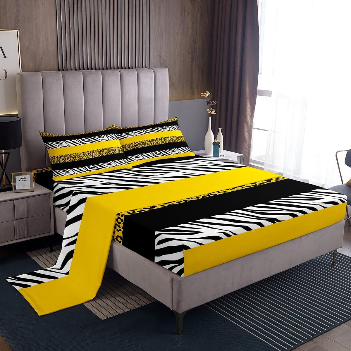 Wellsay Leopard Print Sheet Twin Size,Cheetah Skin Geometric Stripes ...