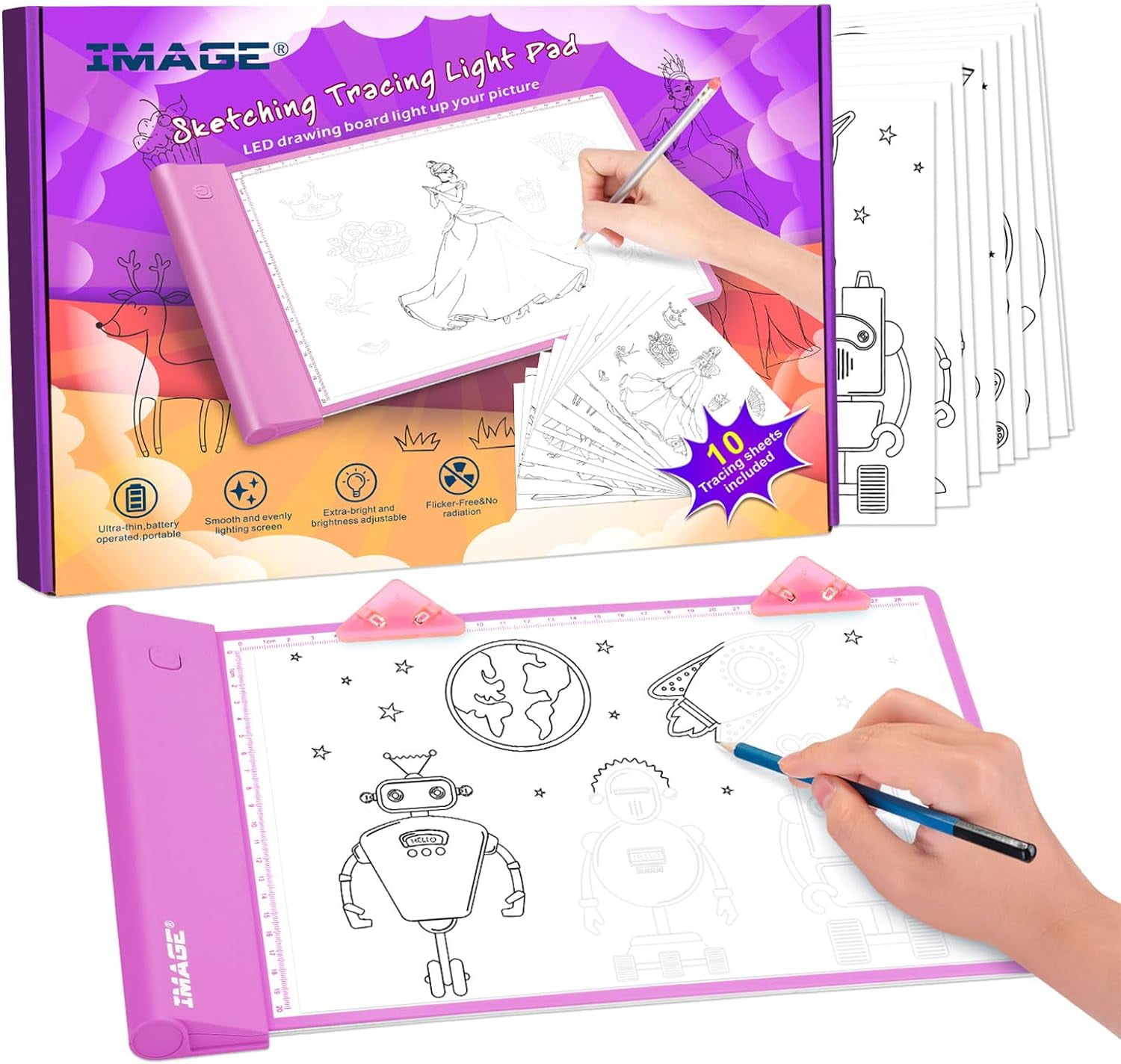 Wellsay Light Up Tracing Pad Pink Drawing Tablet Coloring Board for ...