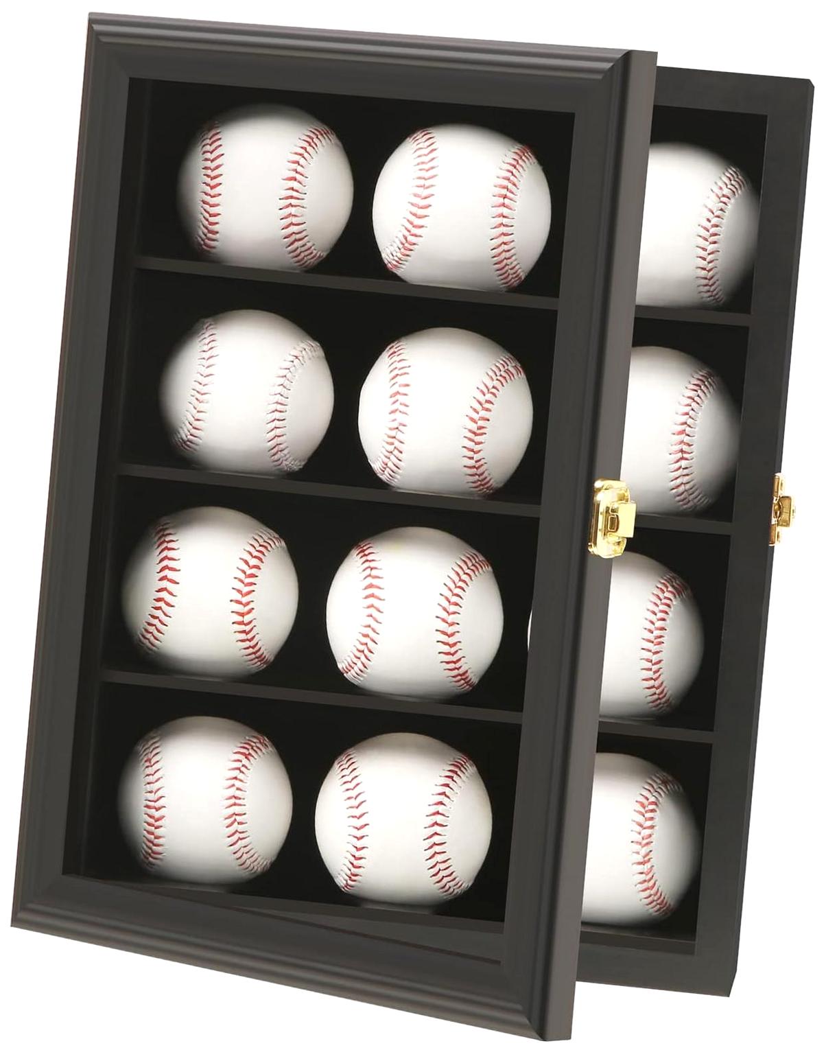 Wellsay Lockable Wooden Baseball and Bat Display Cabinet, UV Protected ...