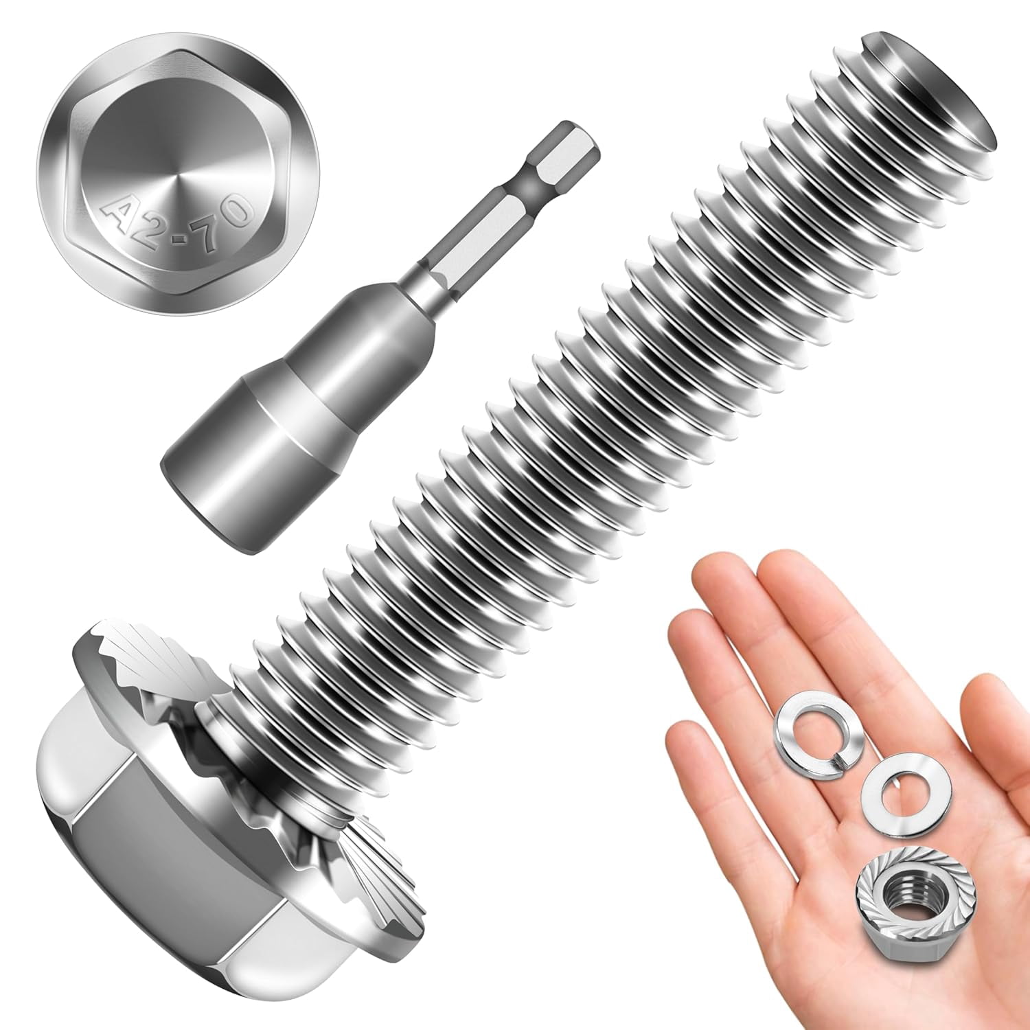 Wellsay M10 x 45mm Flanged Hex Head Nuts and Bolts Set - M10x1.5 Flange ...