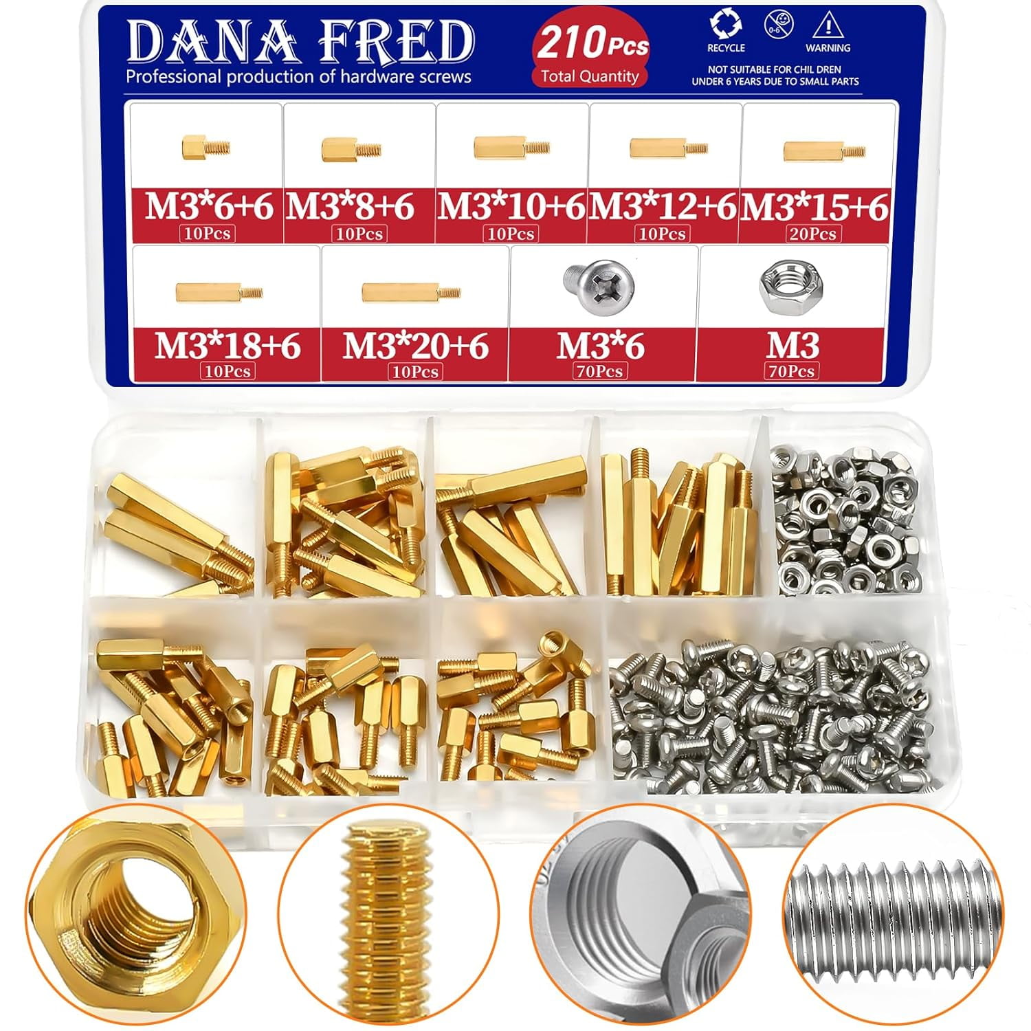 Wellsay M3 Hex Brass Standoff,210pcs M3 Male Male Board Hexagon ...