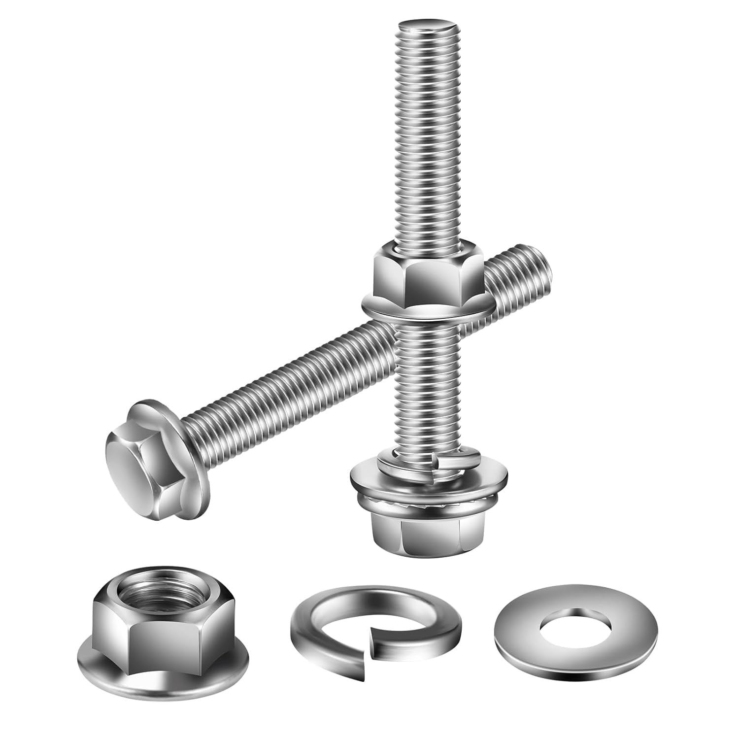 Wellsay M8 x 30mm Flanged Hex Head Bolts, Nuts, Flat & Lock Washers ...