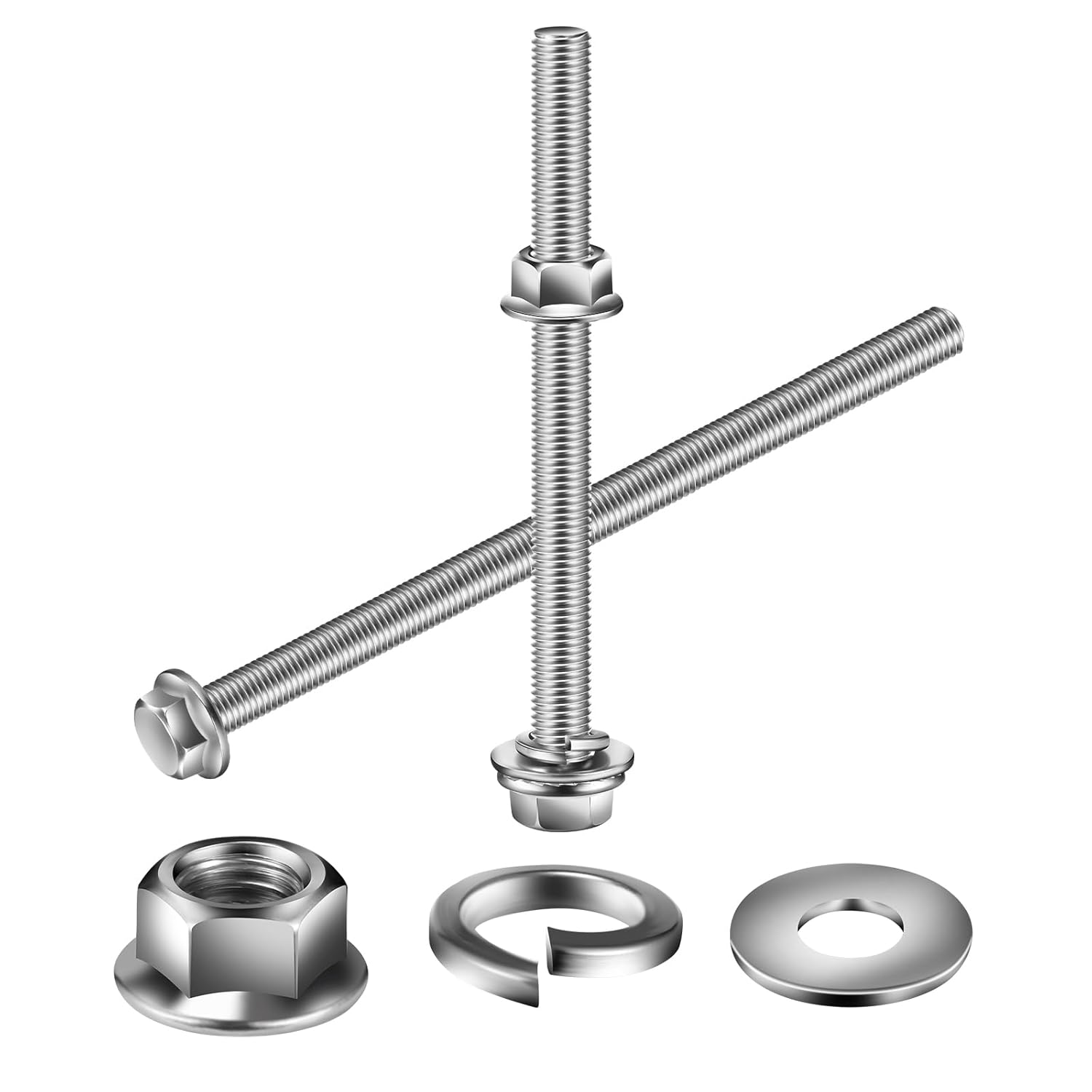 Wellsay M8 x 80mm Flanged Hex Head Bolts, Nuts, Flat & Lock Washers ...