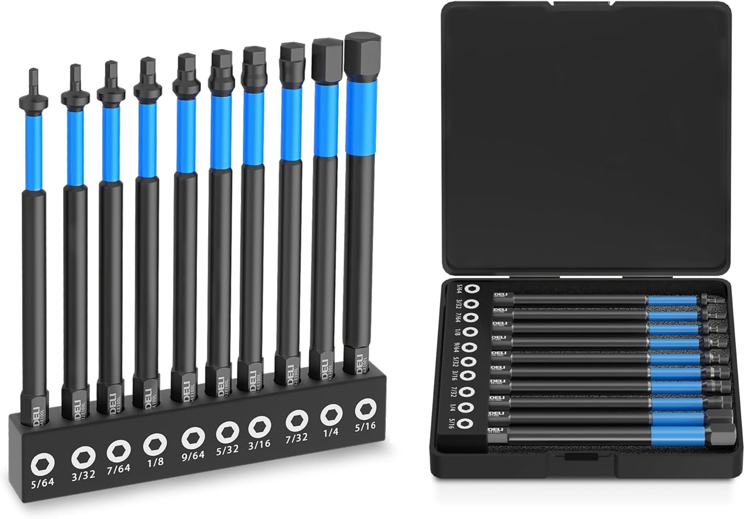 Wellsay Magnetic Hex Screwdriver Bit Set, 1/4\u201d Hex-Shank，3.9" long 10pcs (SAE) Impact Allen ...