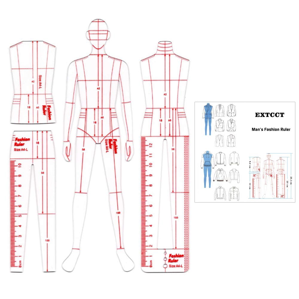 Wellsay Man's Fashion Illustration Ruler, Drawing Template Ruler Set ...