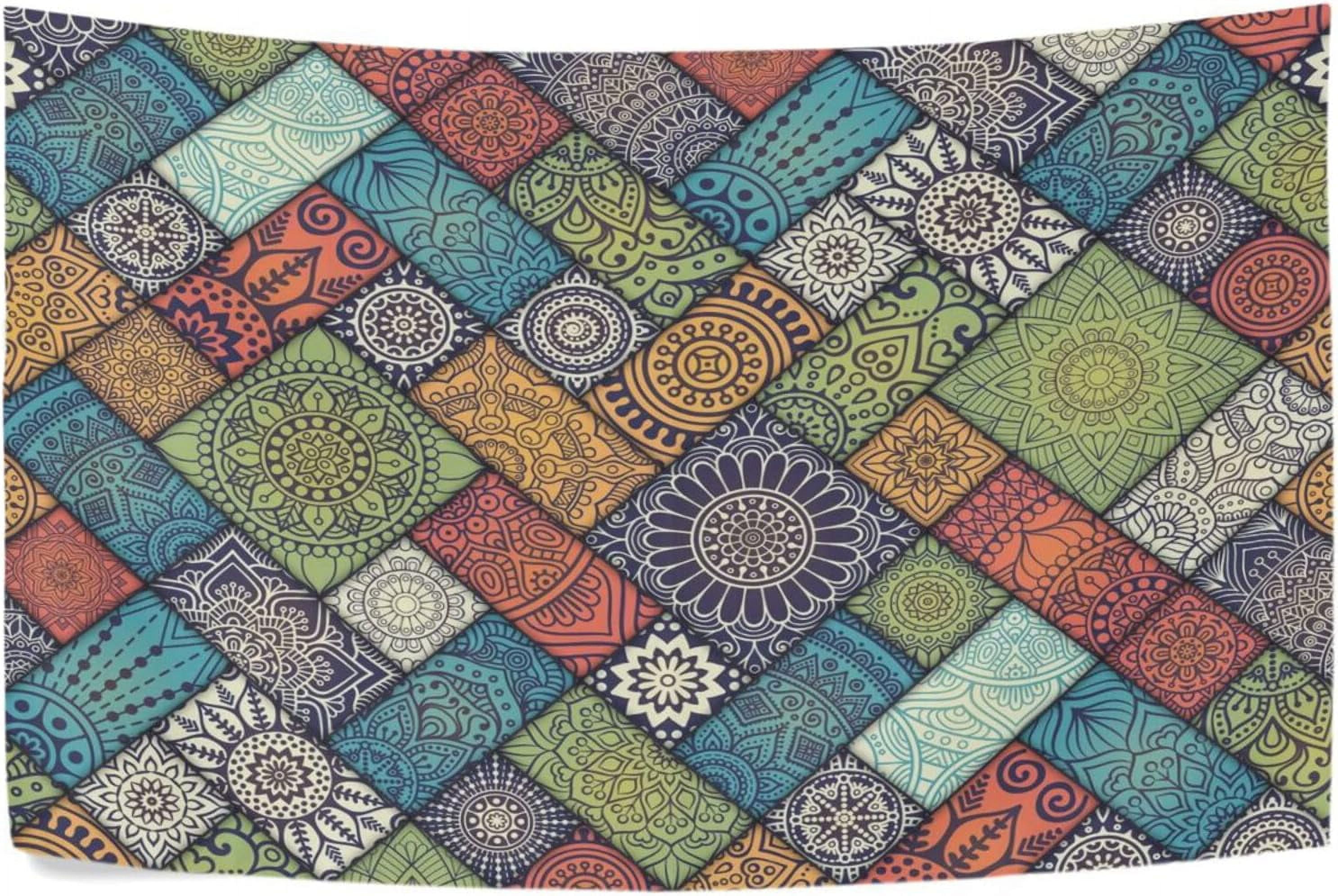 Wellsay Mandala Green Pattern Tapestry Wall Hanging Tapestries Happy ...