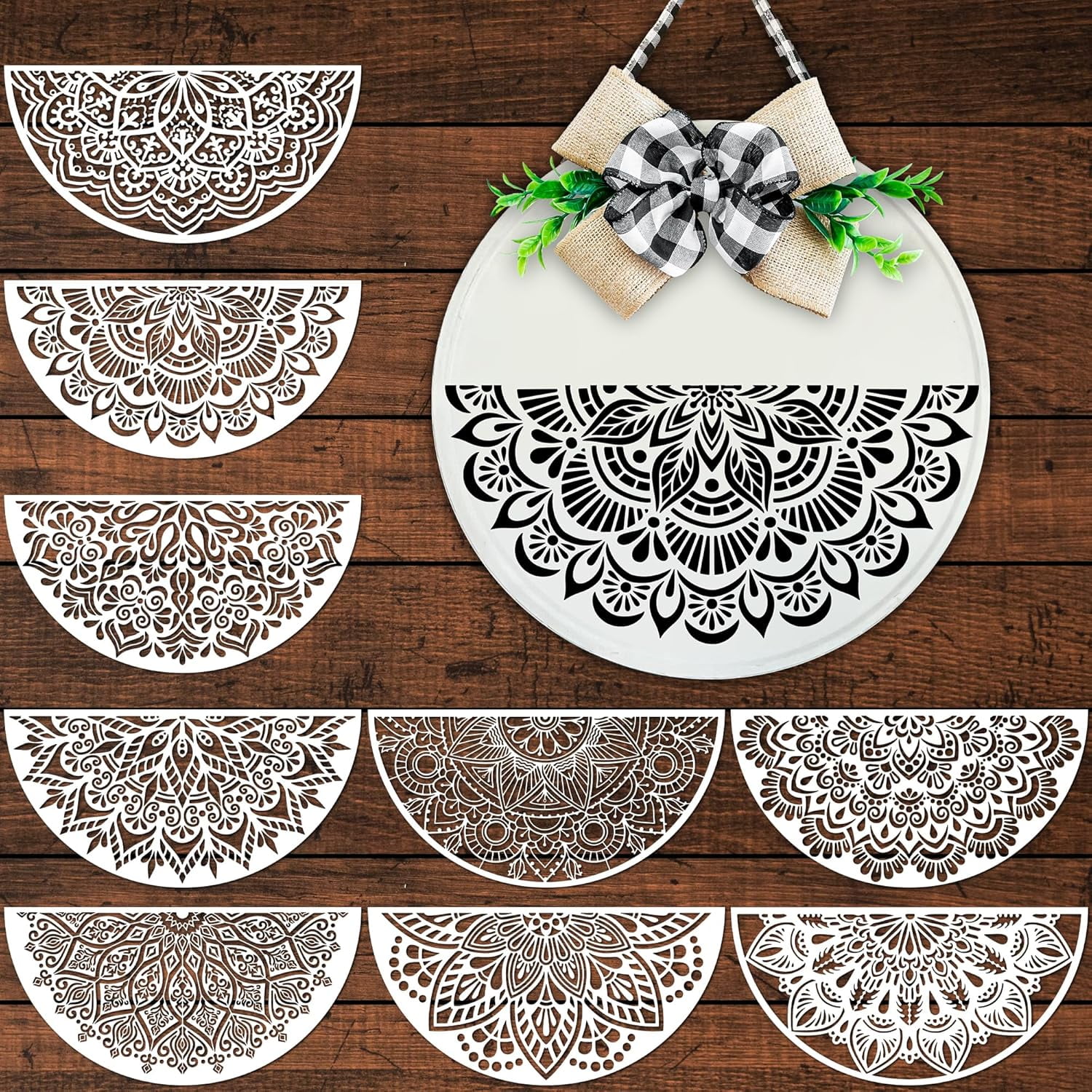 Wellsay Mandala Stencils for Painting, 9 Pcs 12 Inch Half Round Rangoli Mandala Bohemian ...