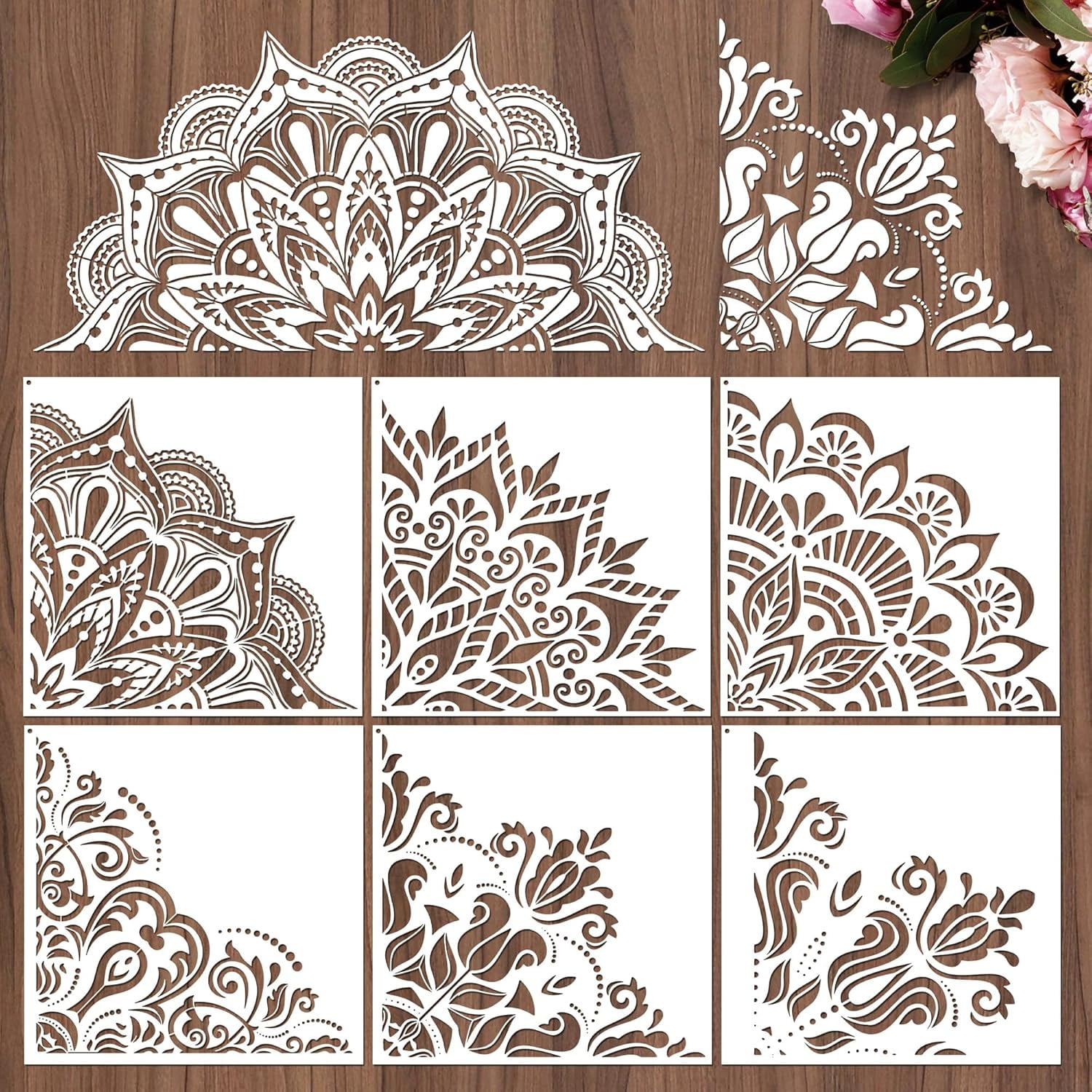 Wellsay Mandala Stencils for Painting Reusable - 6 Pcs Rangoli Damask ...