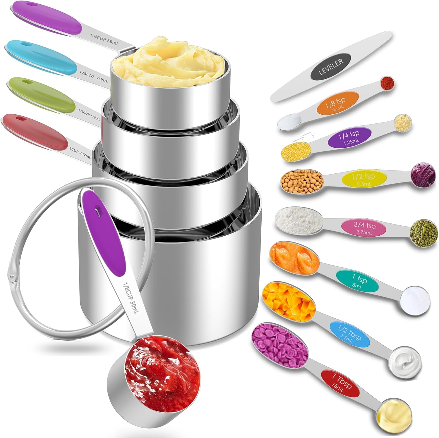 Wellsay Measuring Cups and Magnetic Measuring Spoons Set, 5 Stainless ...