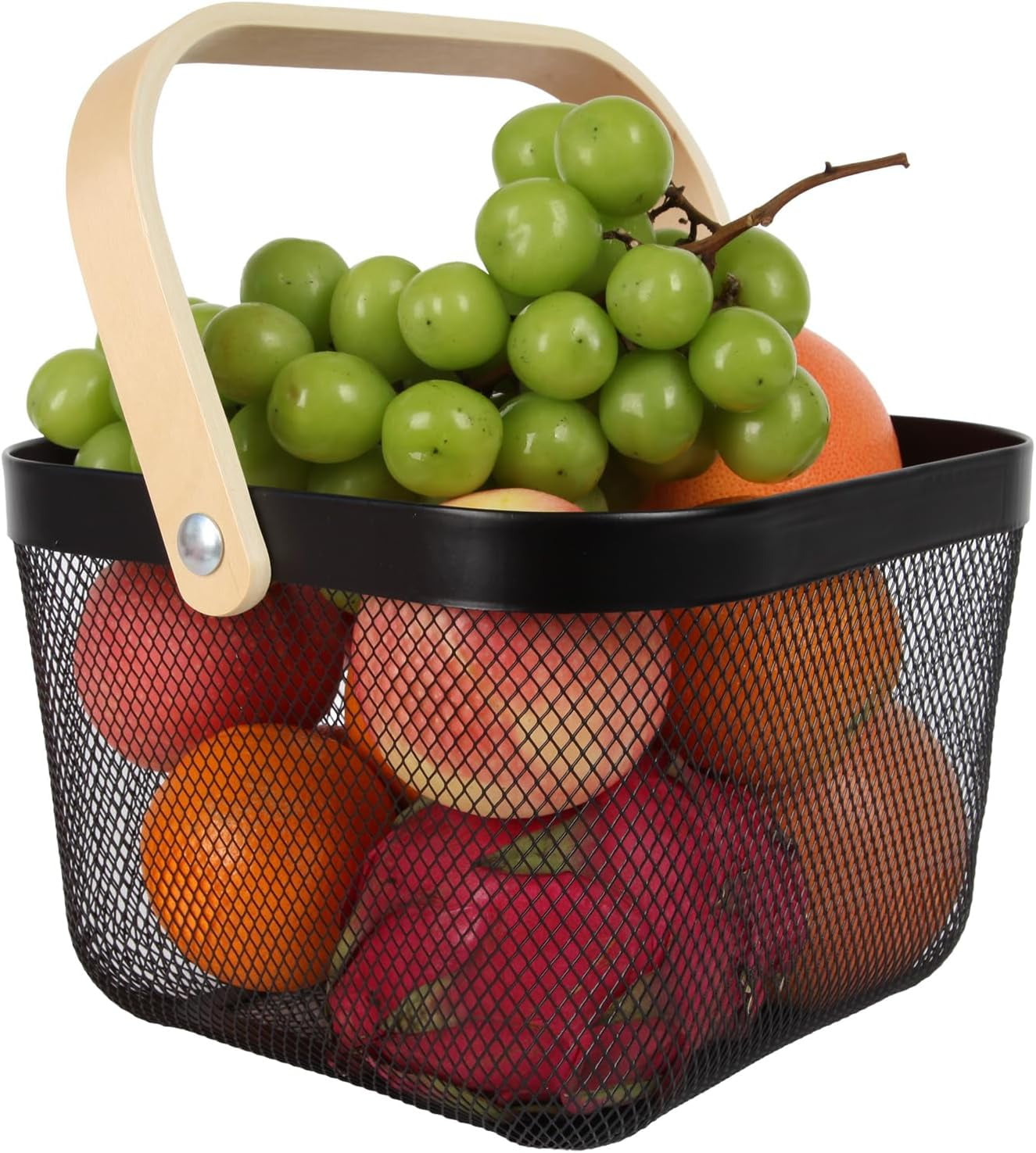 Wellsay Mesh Steel Harvest Basket with Wood Handle,Hanging Kitchen Baskets Outdoor Basket ...