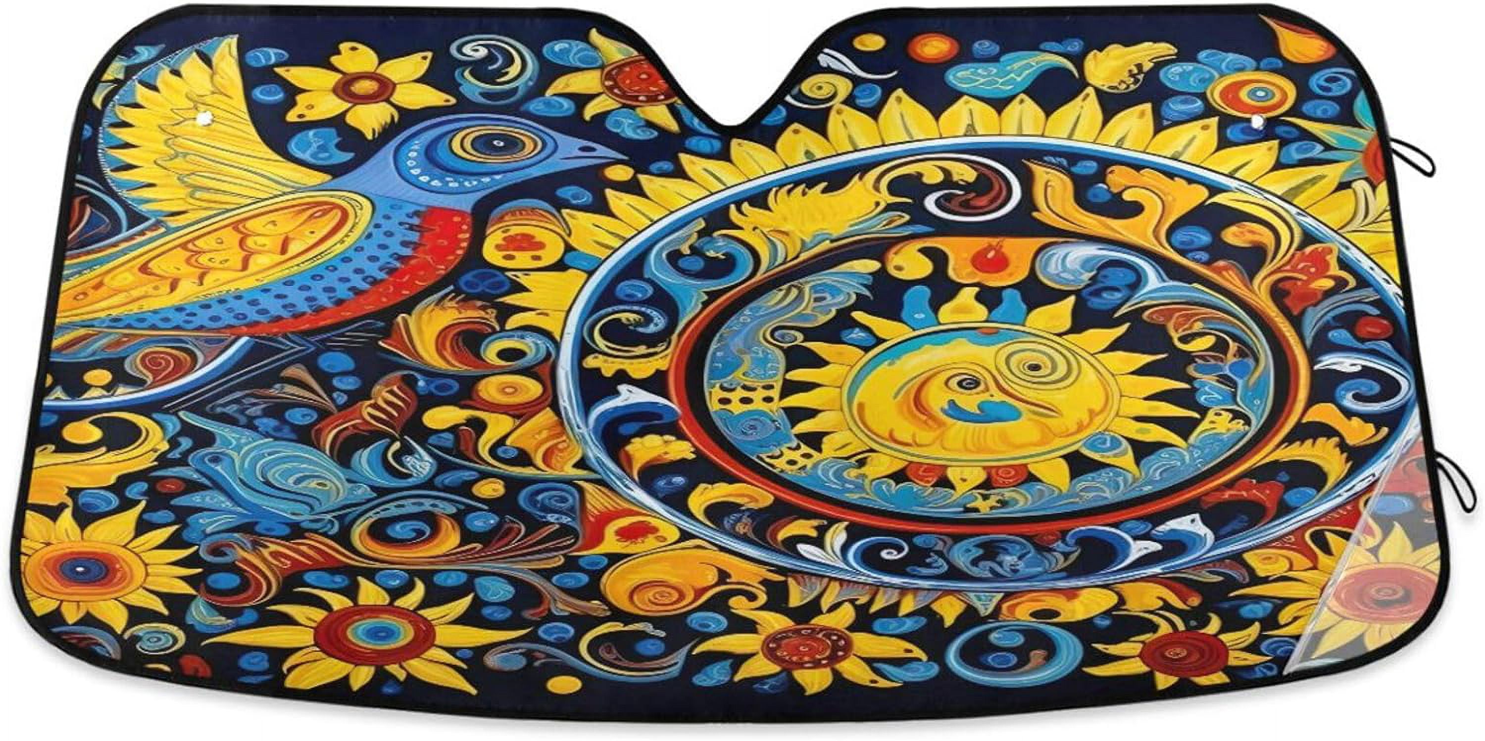 Wellsay Mexican Talavera Car Windshield Sun Shade Foldable Sun Shield ...