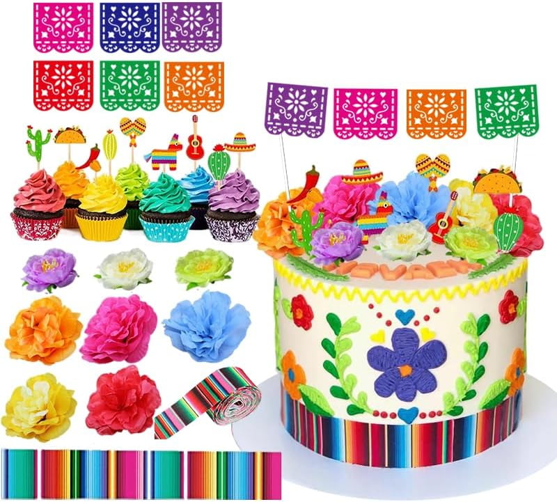 Wellsay Mexican esta Cake Tor Mini Mexican Papel Picado Banner Mexican ...
