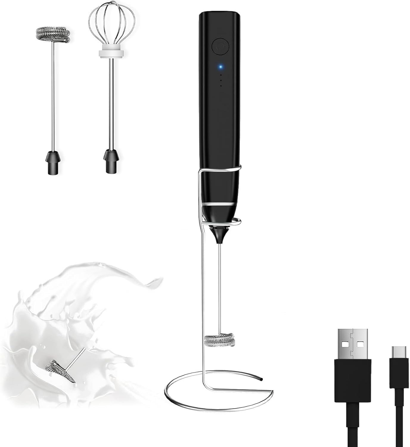 Wellsay Milk Frother Rechargeable Handheld Electric Whisk Coffee ...