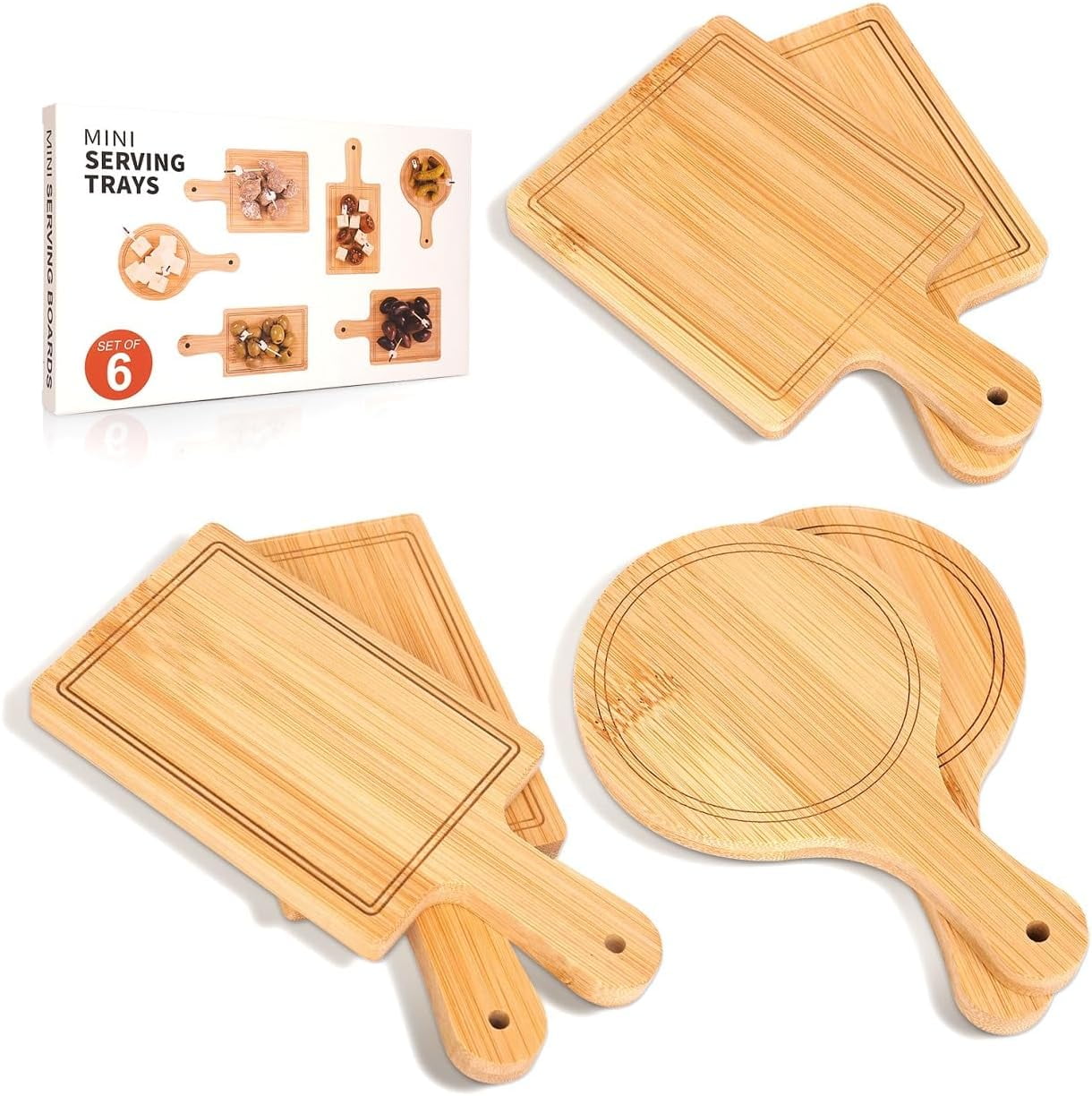 Wellsay Mini Cutting Board, Charcuterie Boards Set, 6 PCS Bamboo Cheese ...