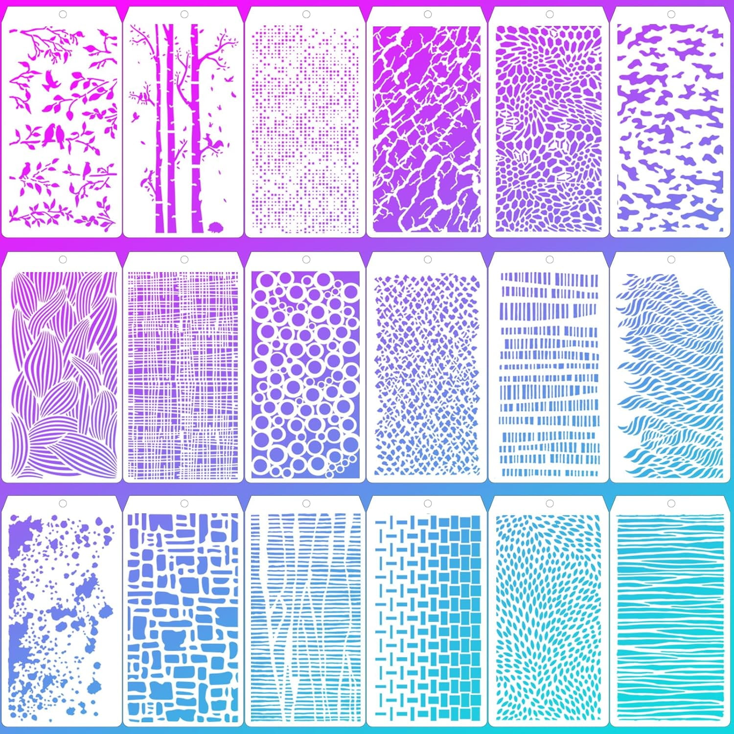 Wellsay Mixed Media Texture Stencils, 18 Pcs Abstract Stencils Crackle ...