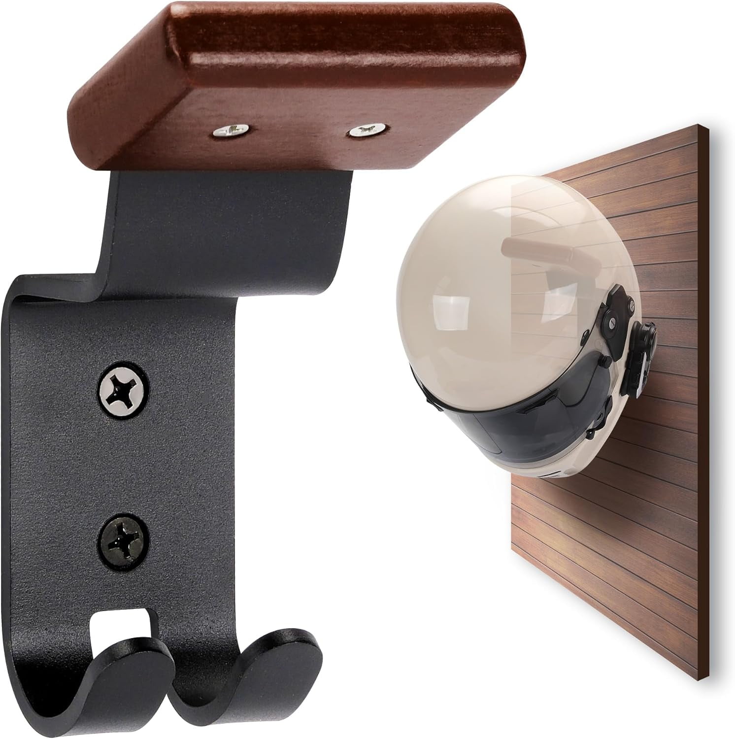 Wellsay Motorcycle Helmet Holder Wall Mount - Solid Wood & Steel Gear ...