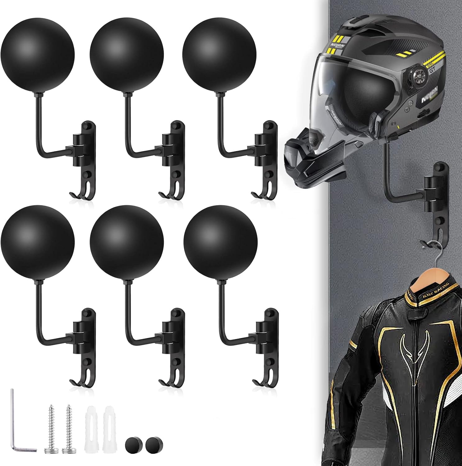 Wellsay Motorcycle Helmet Rack Wall Mount with 180 D Rotation and 2 ...