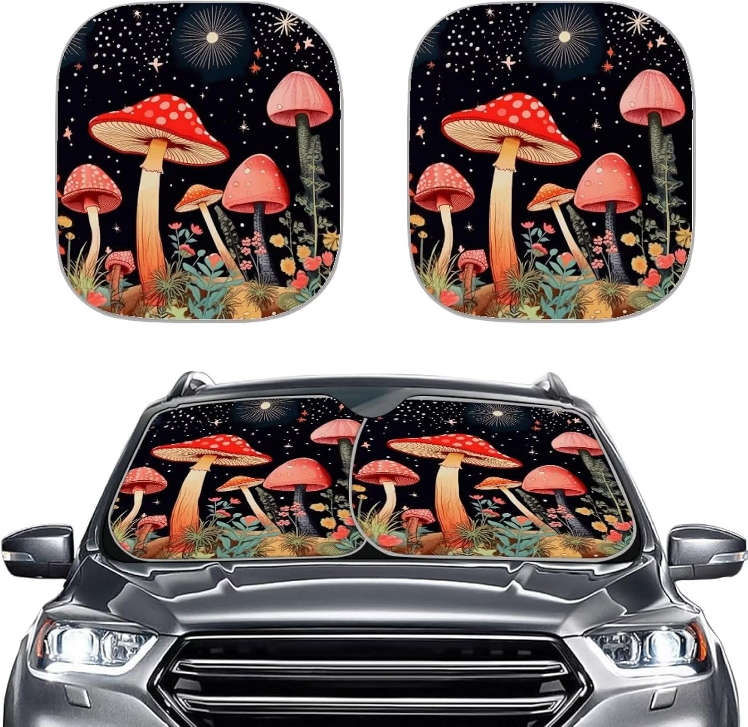 Wellsay Mushroom Car Sun Shade SUV, Truck and Vans Funky Windshield Sun ...