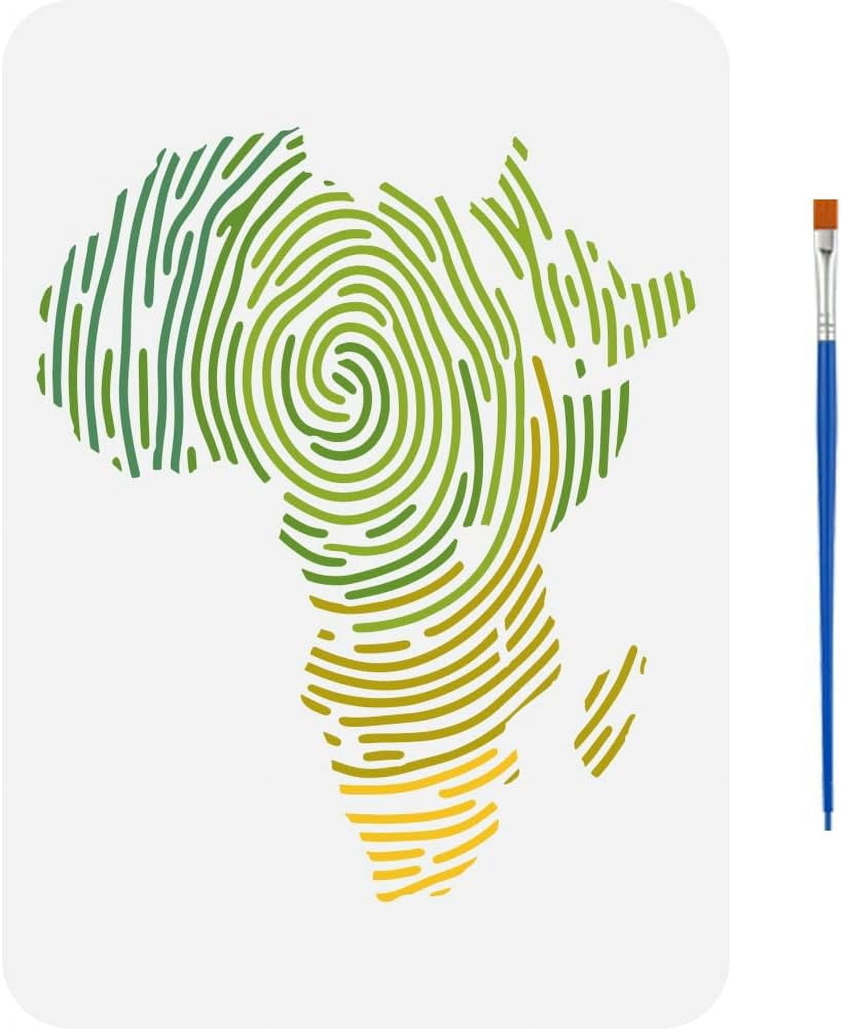 Wellsay NGERINSPIRE Africa Map Painting Stencil with 1Pc Plastic Paint Brush 8.3x11.7inch ...