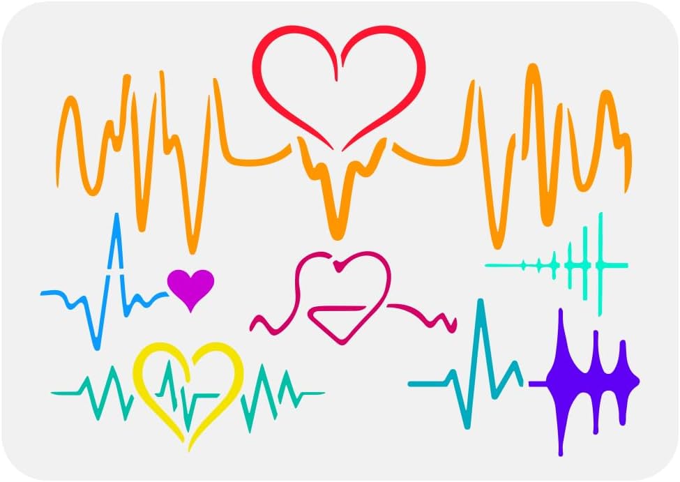 Wellsay NGERINSPIRE Heartbeat Small Pattern Drawing Stencil 11.7x8 ...