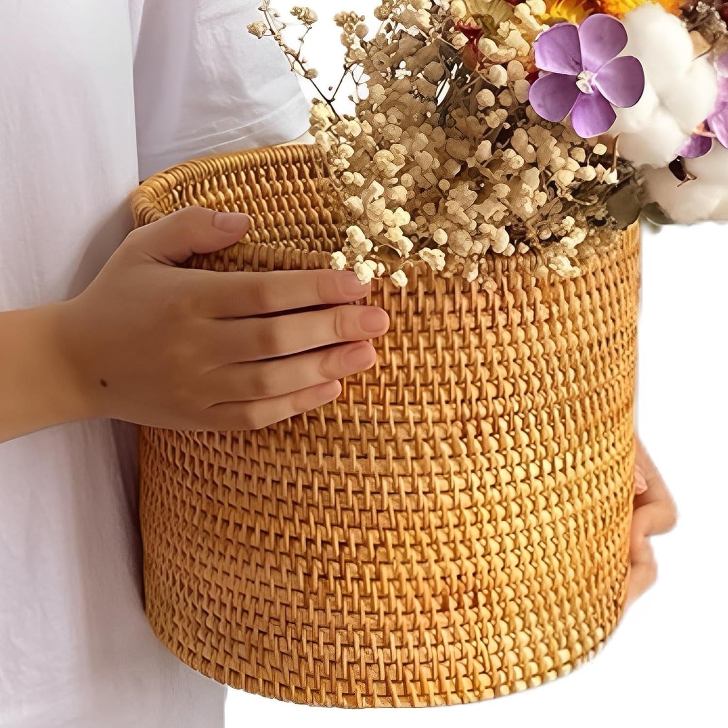 Wellsay Natural Rattan Bread Basket Barrel,Rattan Decor Dried Flower ...