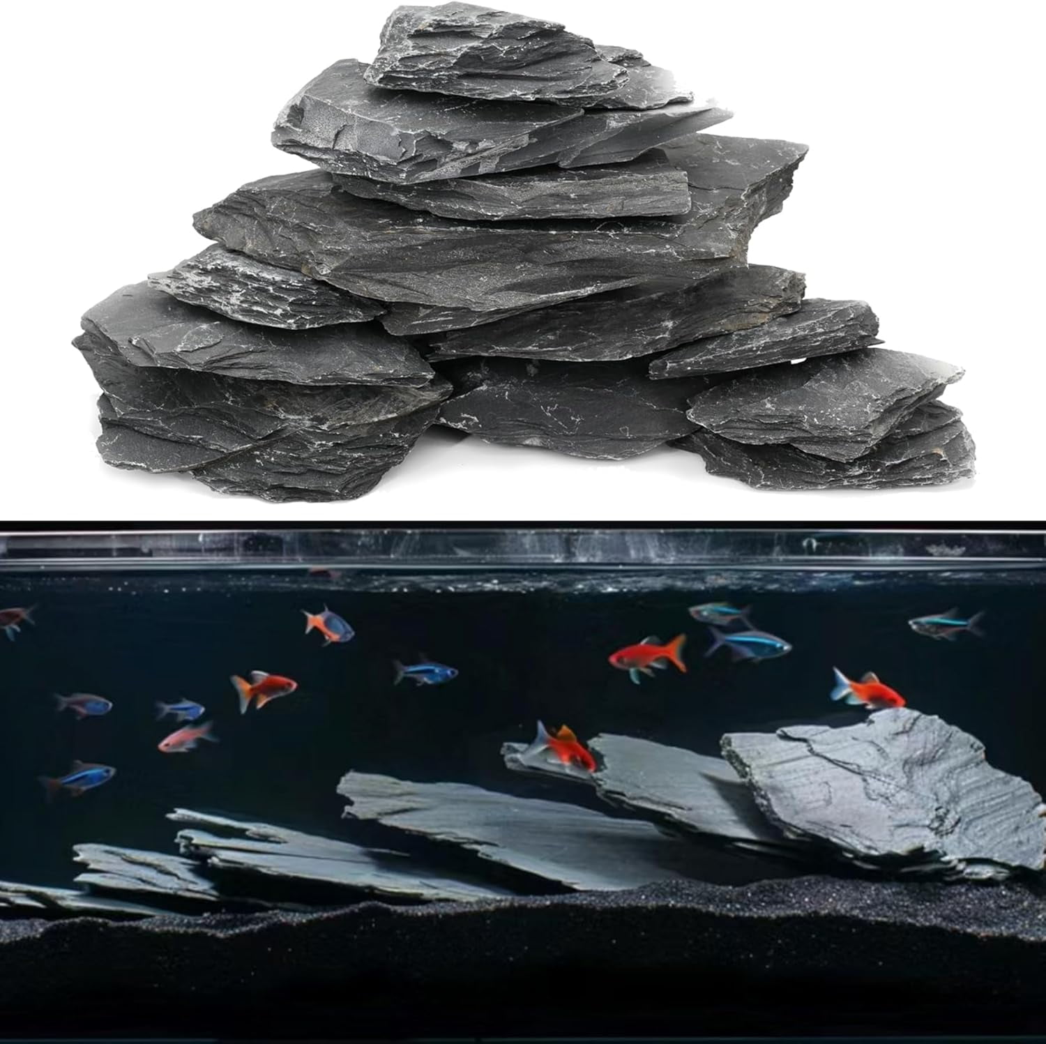 Wellsay Natural Slate Stone Rocks 2-6 inches Reptile Bas Platform Rock ...