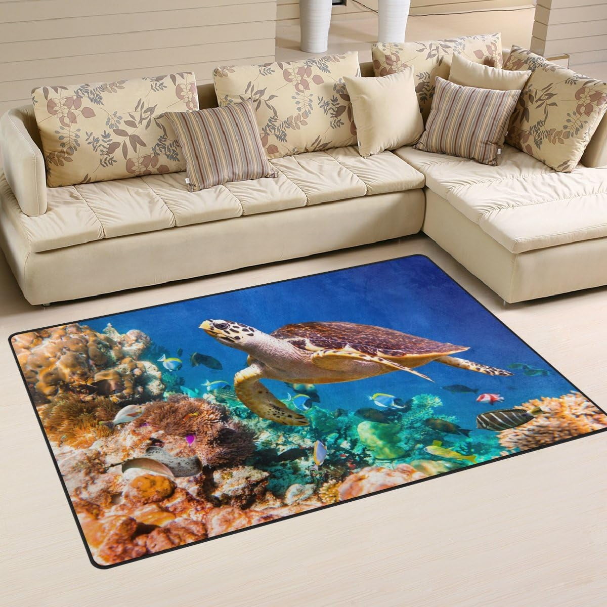 Wellsay Ocean Beach Theme Area Rug 3'x5', Hawaiian Green Sea Turtle ...