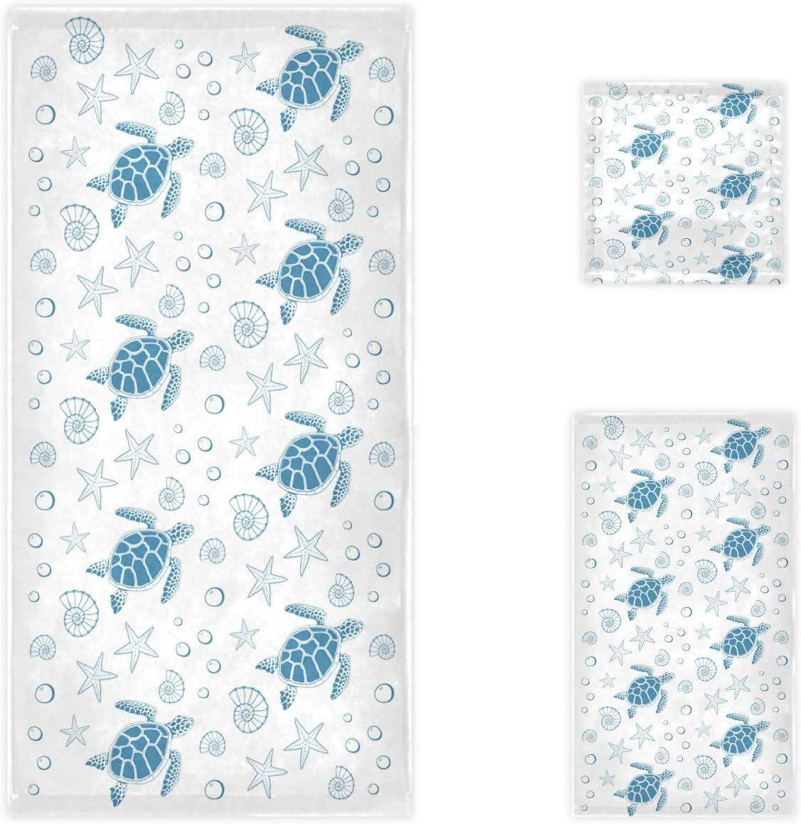 Wellsay Ocean Sea Turtle Starfish Shells Soft Luxury Set of 3 Towels, 1 ...