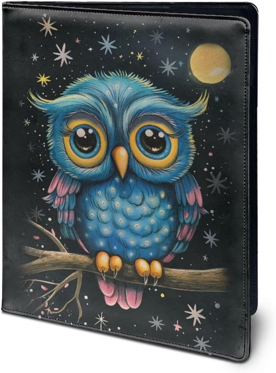 Wellsay Ofce Folder Cute Owl Print PU Leather Padfolio with A4 Size ...