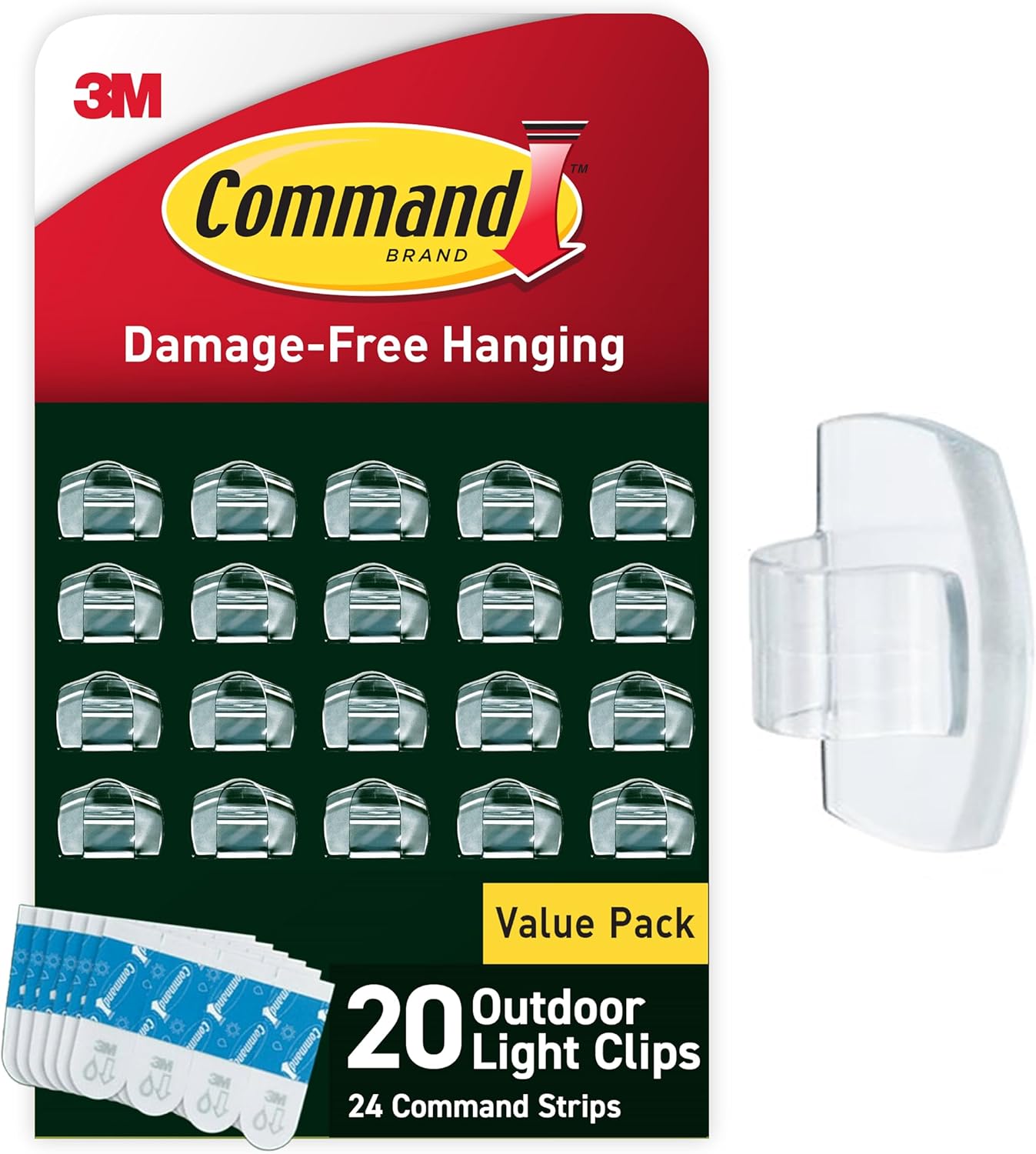 Wellsay Outdoor Light Clips, 20 Clear Clips and 24 Strips, Damage Free ...