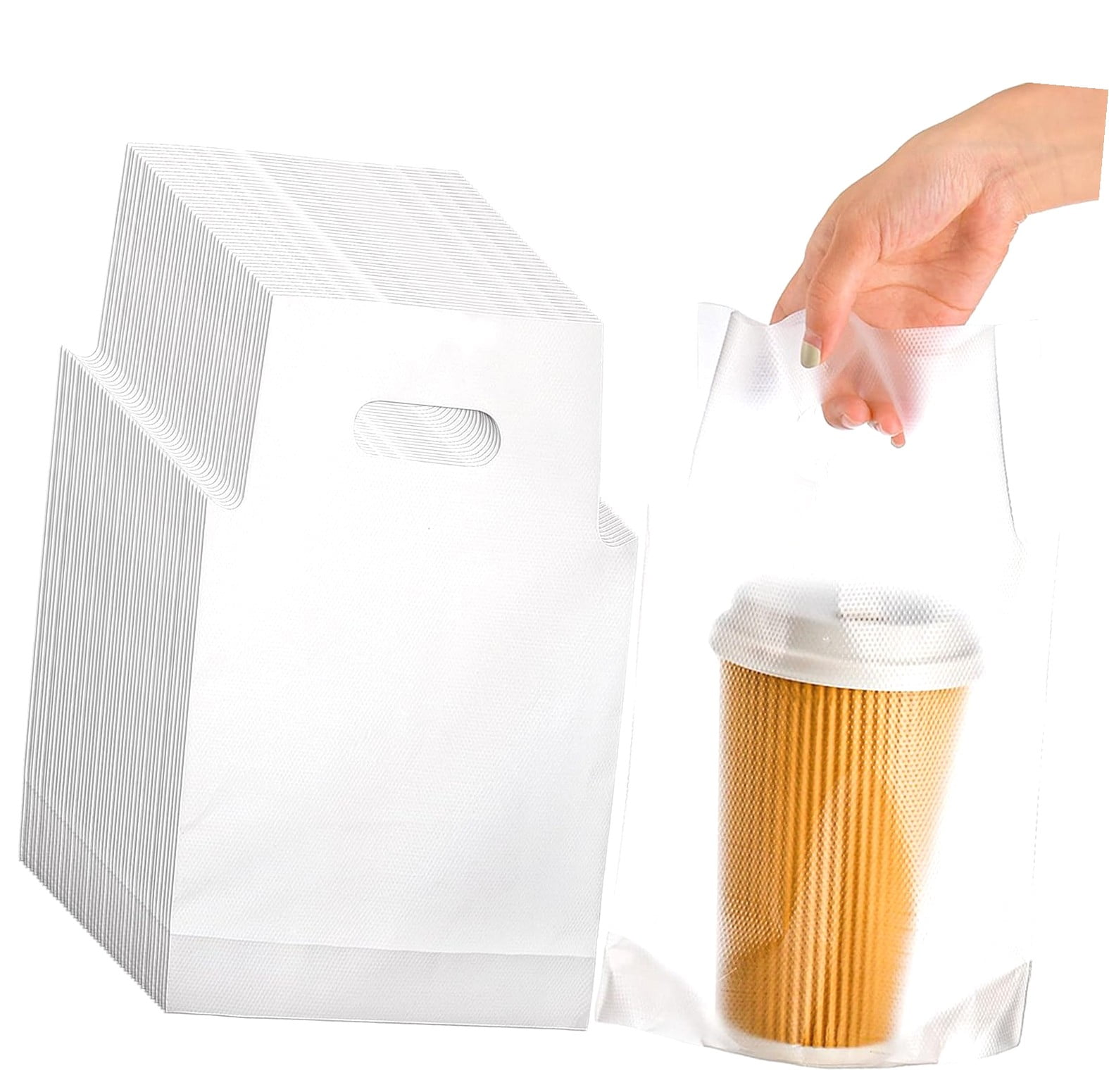 Wellsay PCS Clear Handle Drink Bags, Plastic Drinking Packaging Bag for ...