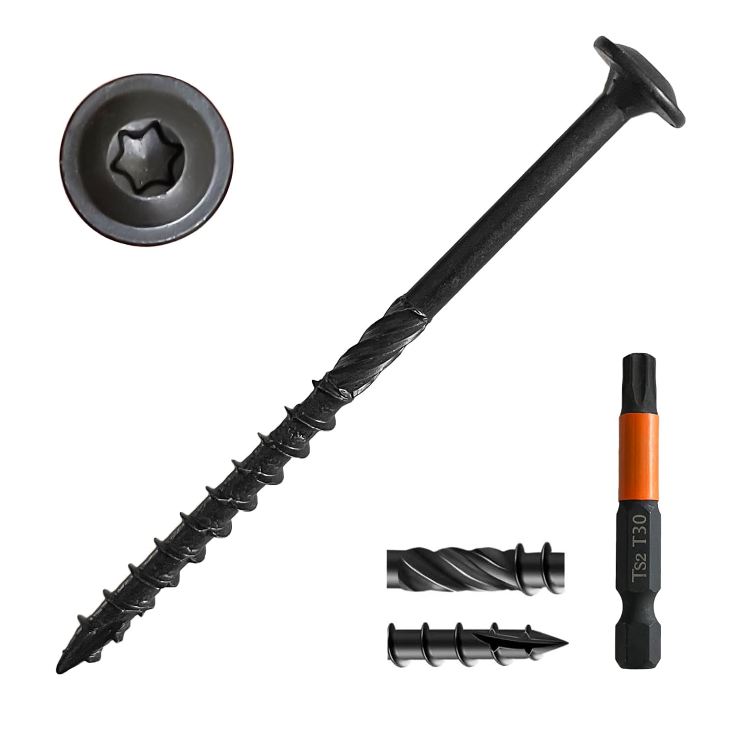 Wellsay [Pack of 100] #14 x 4 Wood Structural Lag Screws, Black Coated ...