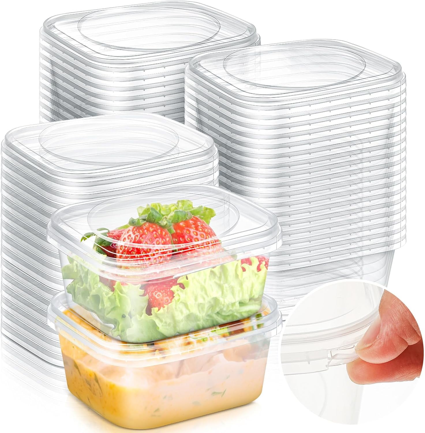 Wellsay Pack 16 oz Tamper-Proof Containers with Square Plastic Sandwich ...
